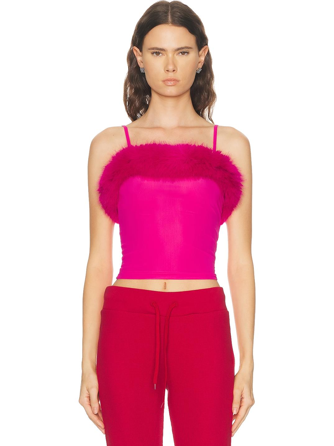 BALENCIAGA Strap Top with Faux Fur Trim